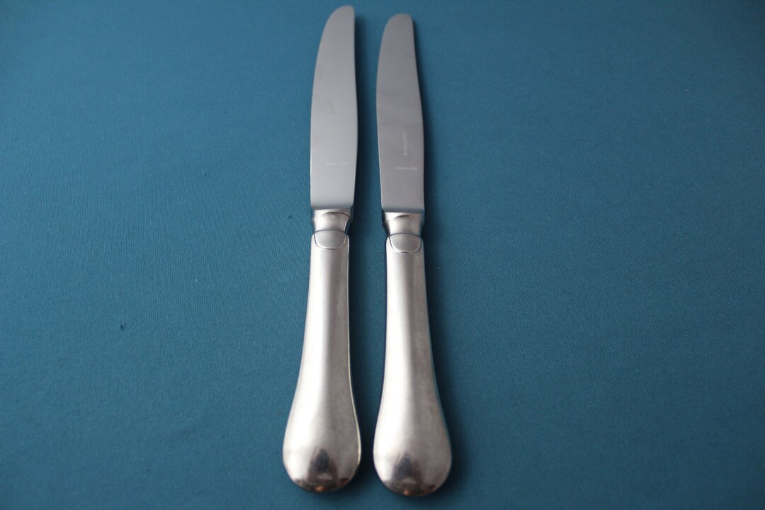 2 Dinner Knives Hollow Christofle Acier BERRY Glossy Stainless France 9 ...