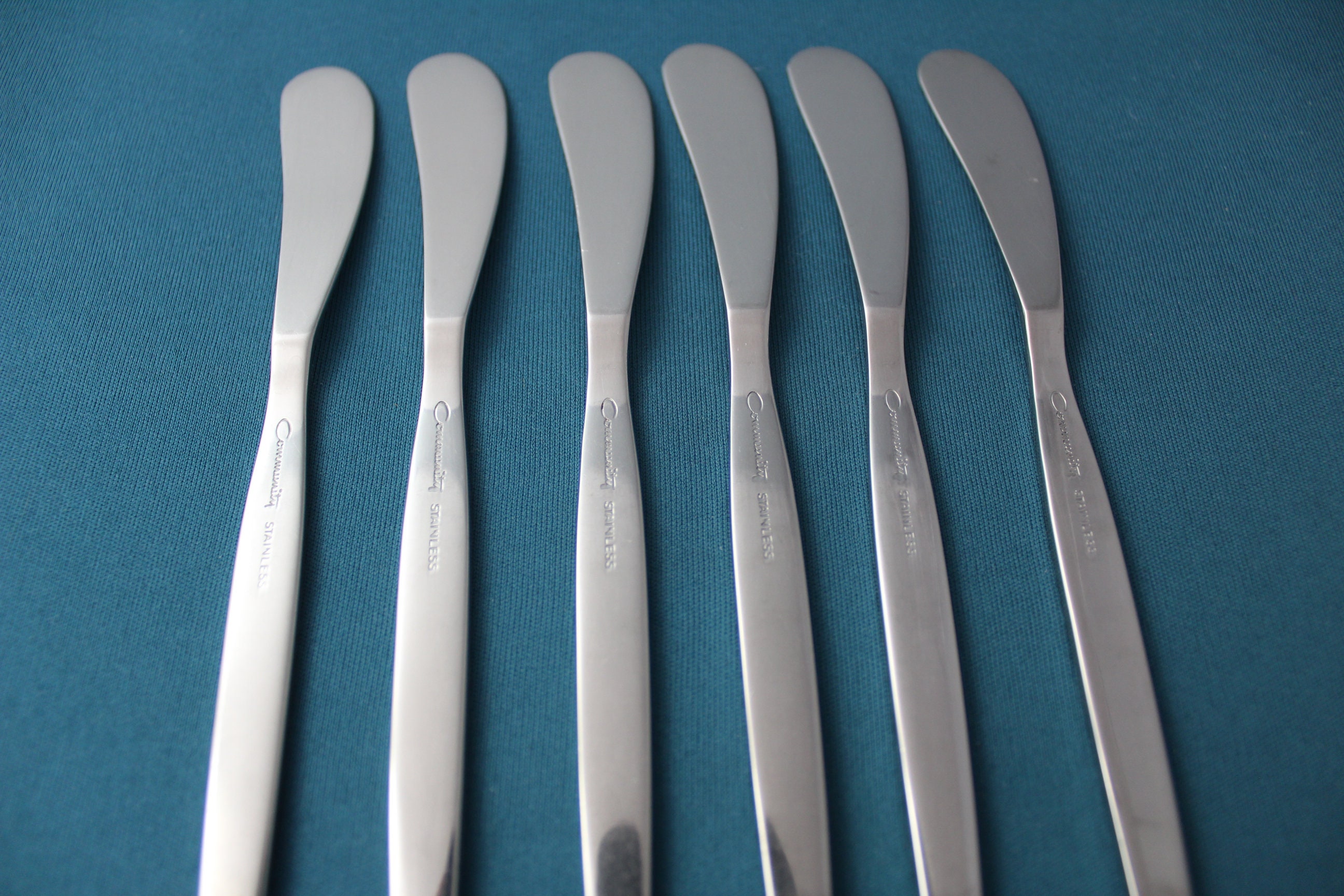 6 Flat Handle Paddle Butter Spreaders Oneida Community FROSTFIRE ...