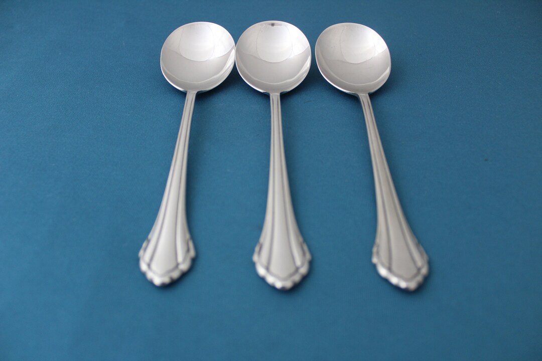 3 Round Soup Cream Spoons Oneida Community CLARETTE Stainless 6 7/8" - Etsy
