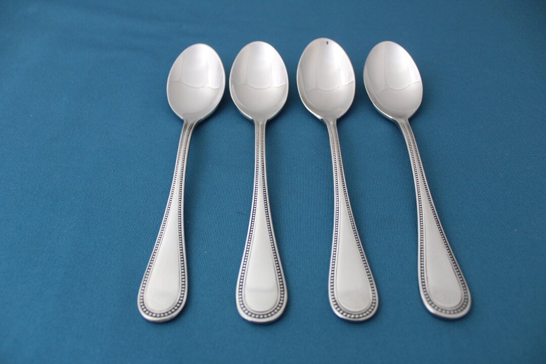 4 Teaspoons Towle BEADED ANTIQUE Satin 18/8 Stainless Germany LIGHT Use ...