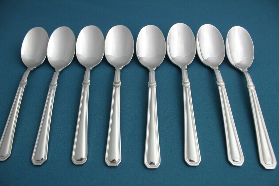 8 Place Oval Soup Spoons Pfaltzgraff PROVIDENCE GLOSSY 18/8 China 6 3/4 ...
