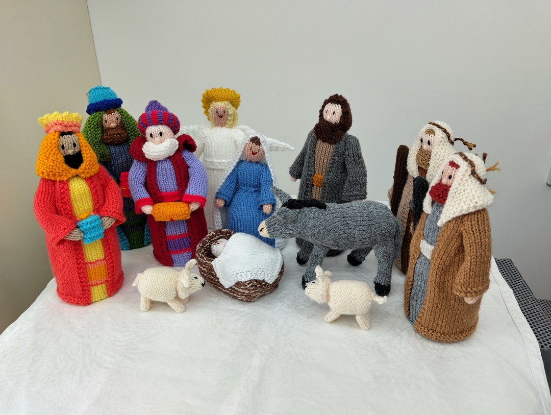 Complete Hand Knitted Nativity Set With Angel and Donkey - Etsy