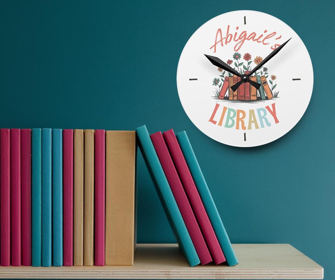 Custom Name Wildflowers Books Library Wall Clock Bookish Room Decor ...