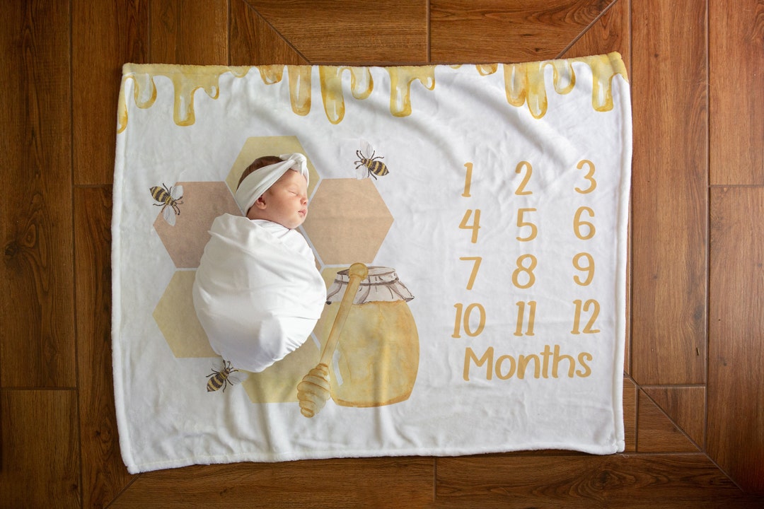 Honey Bee Baby Milestone Blanket Neutral 30x40 50x60 60x80 Baby ...