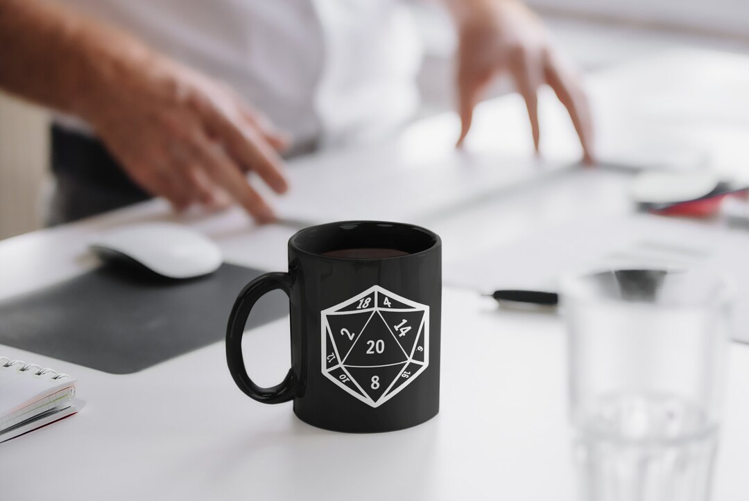 D20 Black Mug D&D Pathfinder Tabletop Gaming Gamer 11oz 15oz Coffee Cup ...