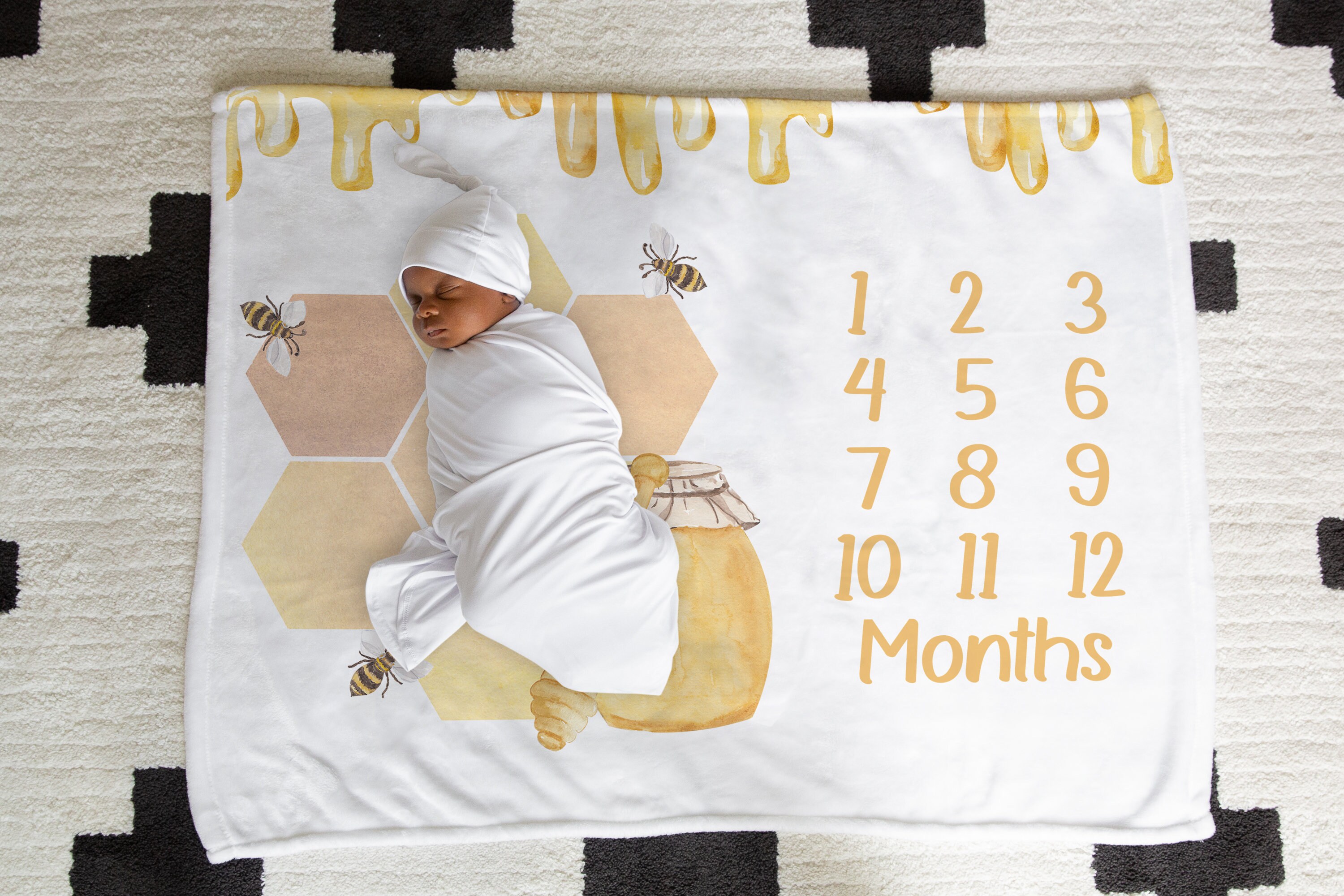 Honey Bee Baby Milestone Blanket Neutral 30x40 50x60 60x80 Baby ...