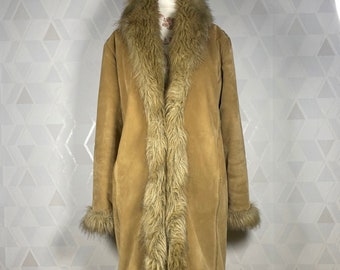 ICONIC 70s Inspired Afghan Coat Vintage Penny Lane Faux Suede & Fake Mongolian Tibetan Lamb Fur ...