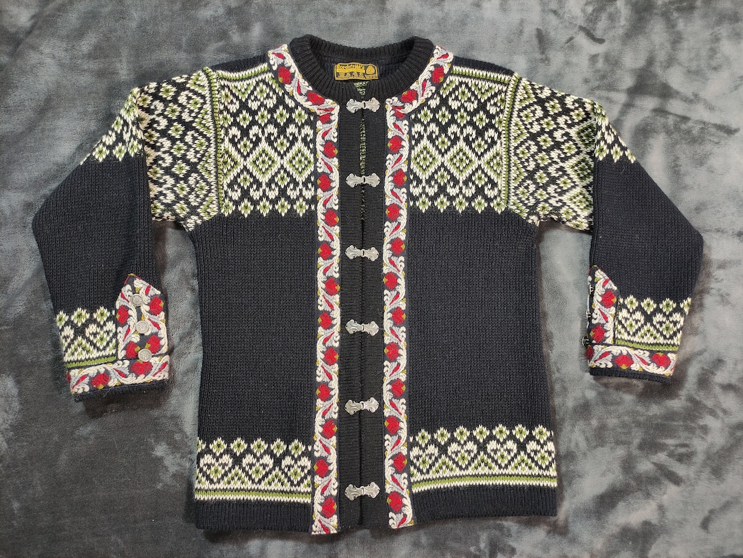 Vintage Nordstrikk A/s Made in Norway Exclusive Pure New 100% Wool Nordic Scandinavian Cardigan ...