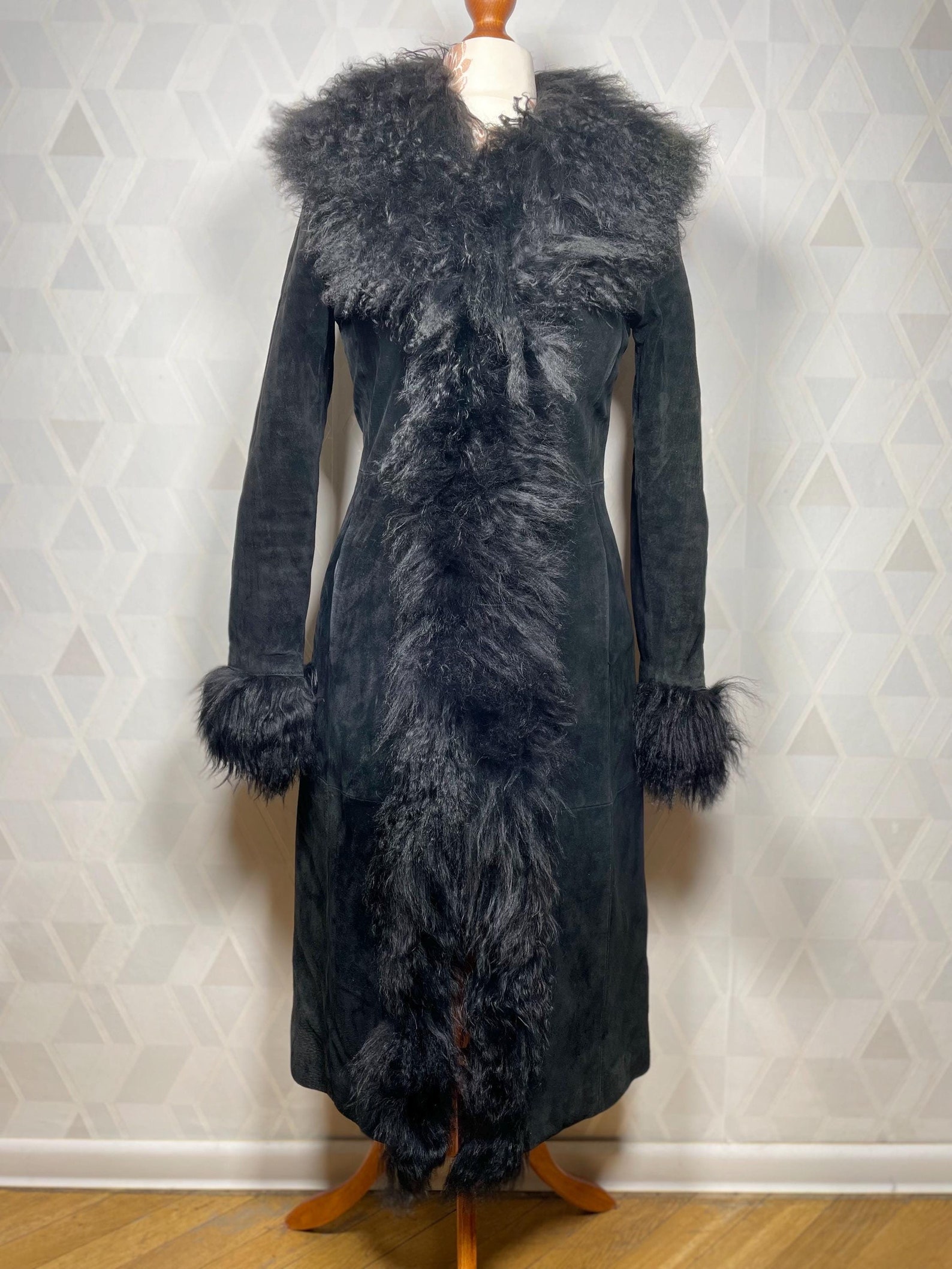 Vintage Penny Lane Long Suede and Real Mongolian Fur Afgan Real Leather ...