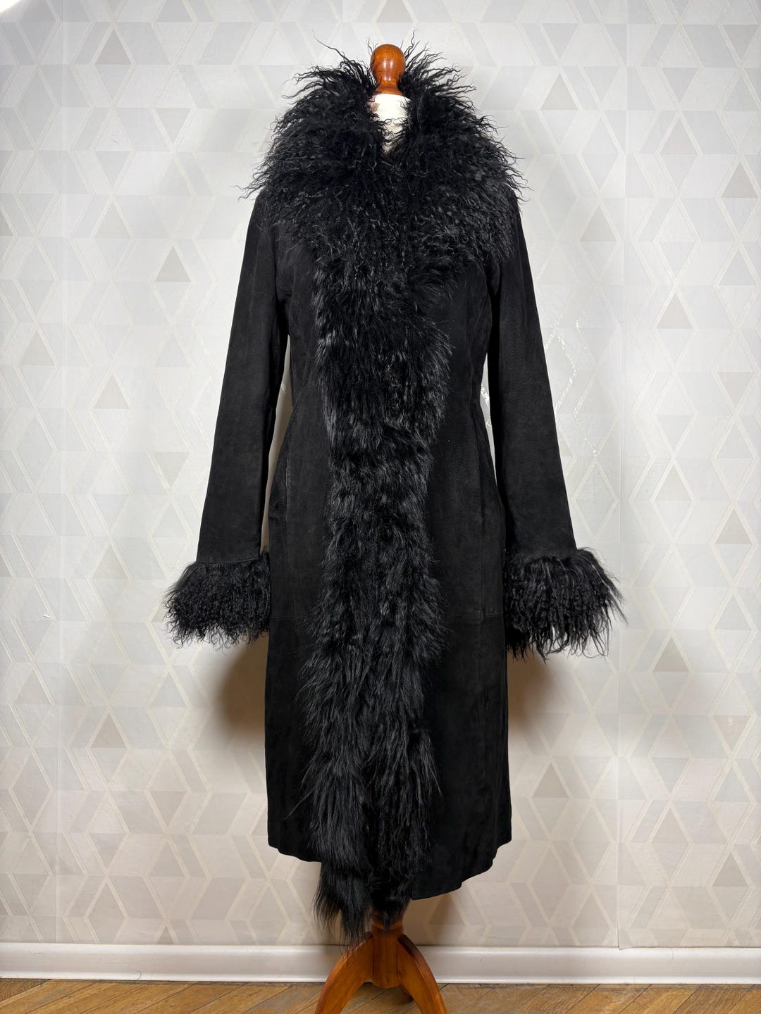 Vintage Penny Lane Long Suede and Real Mongolian Fur Afgan Real Leather ...