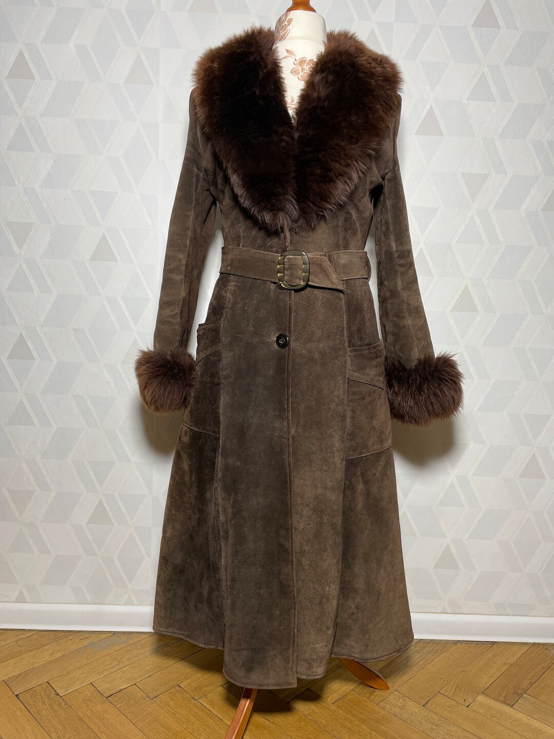 Vintage Suede Leather True Deep Vintage 70s Woodstock Shearling Vege Fur Winter Beautiful Winter ...