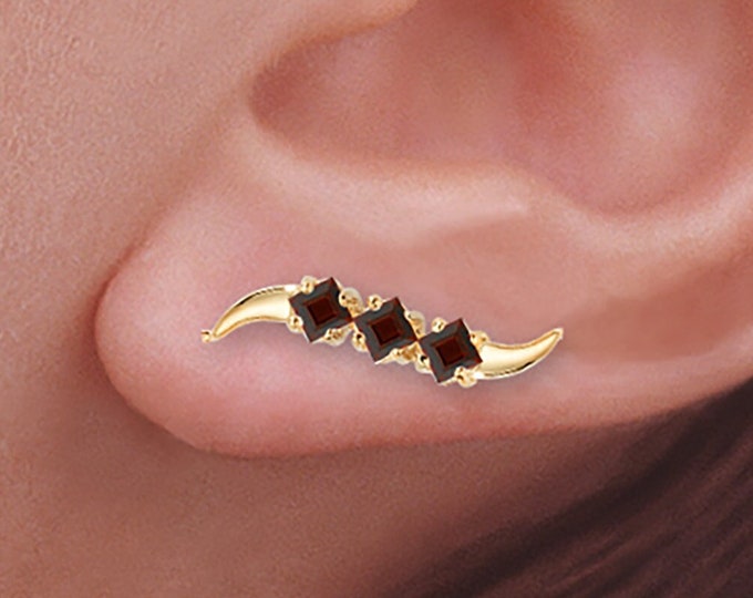 3mm Garnet EAR CLIMBER Earrings // 14k Rose Gold Filled Ear Pins - up ...