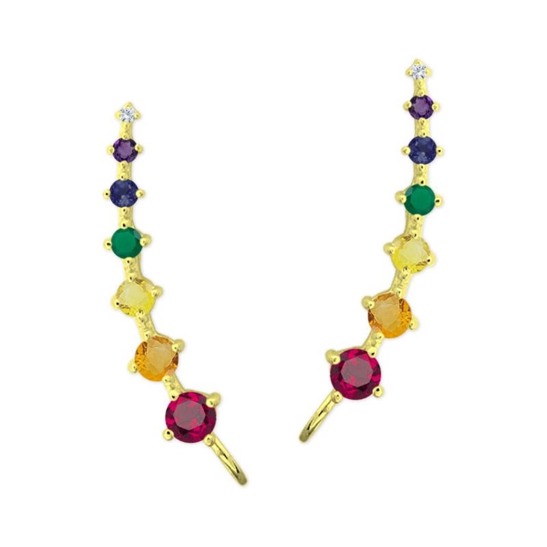 Rainbow Ear Pin - Gold - Ear Climbers - Ear Sweep - Dainty Earrings ...