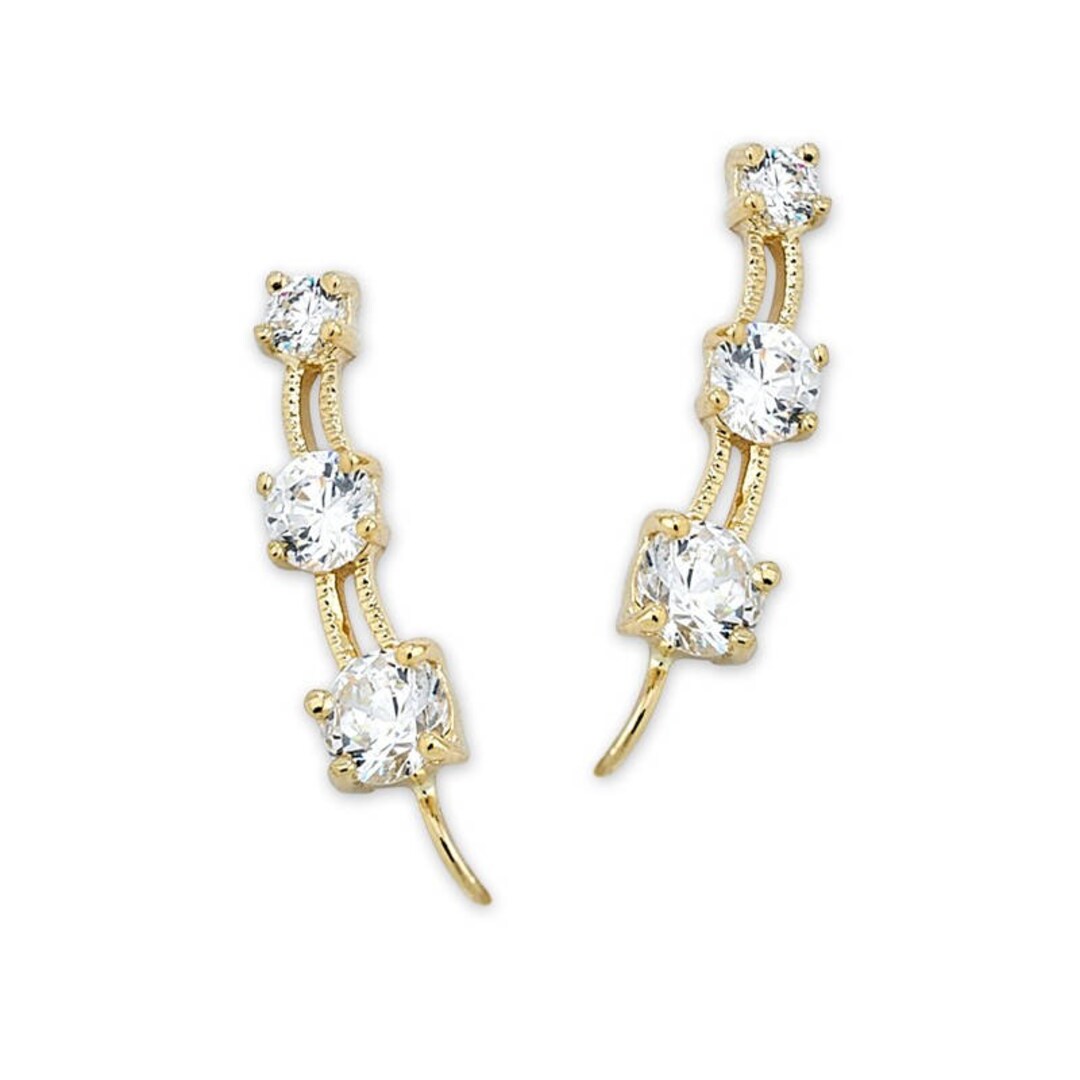 Minimal Diamond Ear Pin - 14k Gold - Ear Climbers - Ear Sweep - Dainty ...