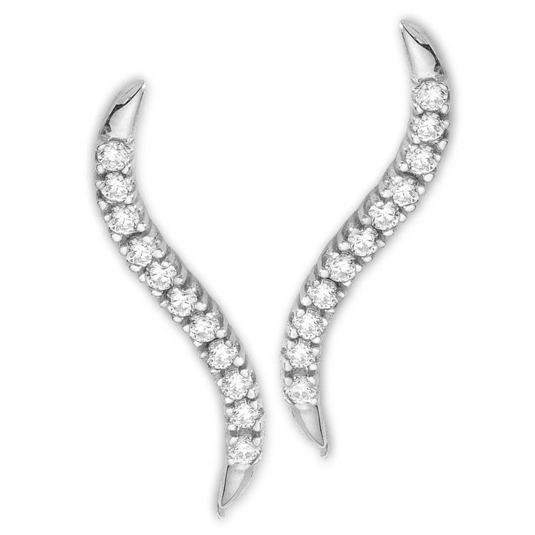 Diamond Lily Ear Pin - 14k W.gold - Ear Climbers - Ear Sweep - Dainty ...
