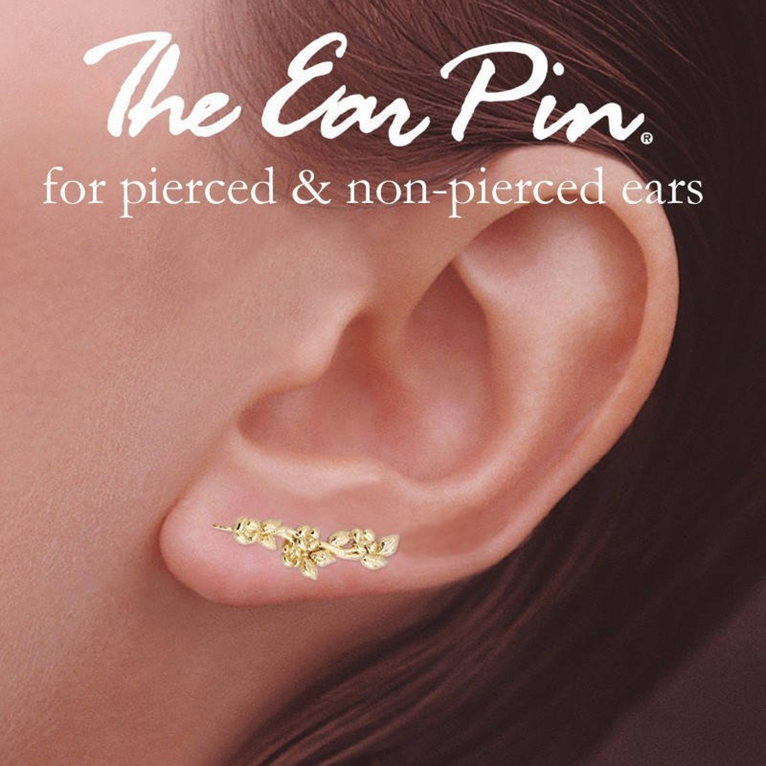Spring Floral Ear Pin - 18k Gold - Ear Climbers - Ear Sweep - Dainty ...