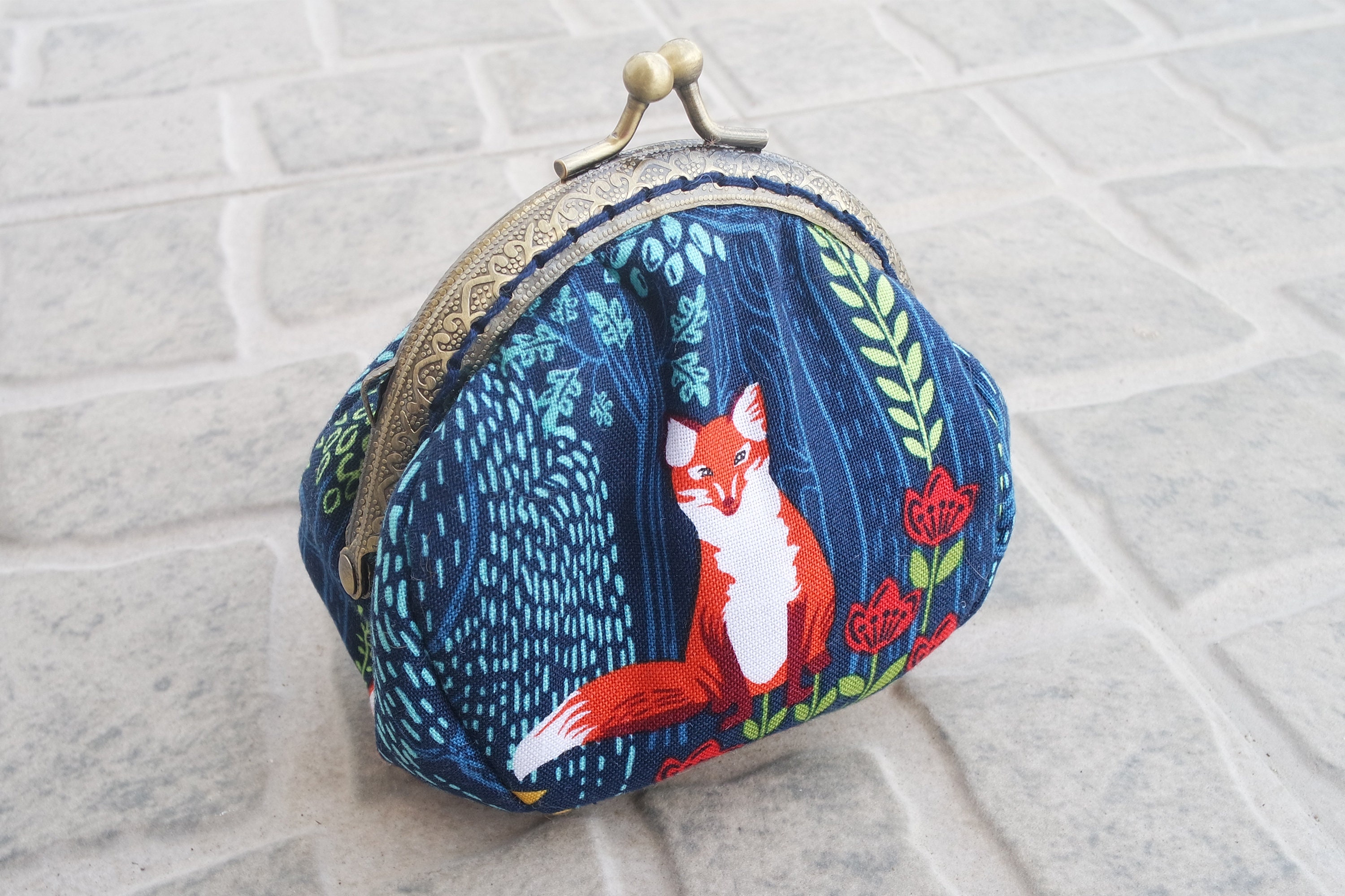 Fox Coin Purse Boho Pouch Clasp Purse Fabric Purse Metal - Etsy
