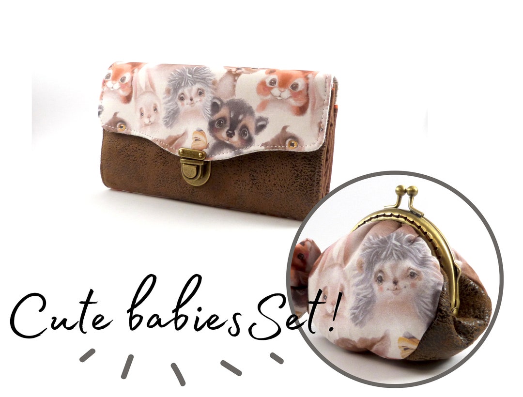Cute Baby Animals Womens Wallet and Coin Purse Gift Set, Handmade Eco ...