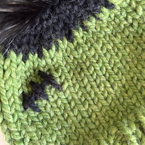 Frankenstein Halloween Knitted Hat With Black Fur Pom - Etsy