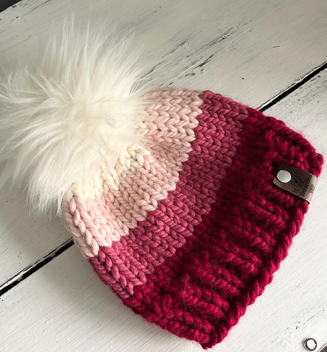Valentine’s Day Pink Heart Knitted Hat/pink Hat With White Heart/winter ...