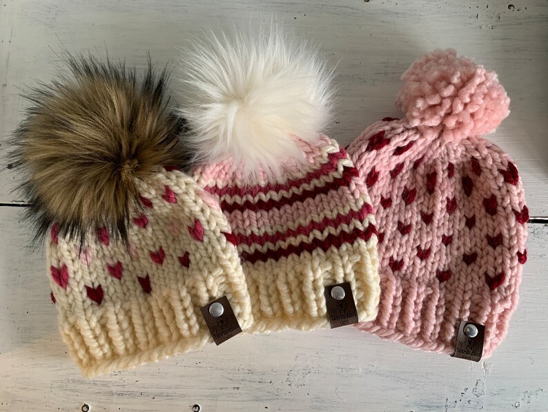 Valentine’s Day Pink Hat With Little Red Hearts/winter Beanie - Etsy