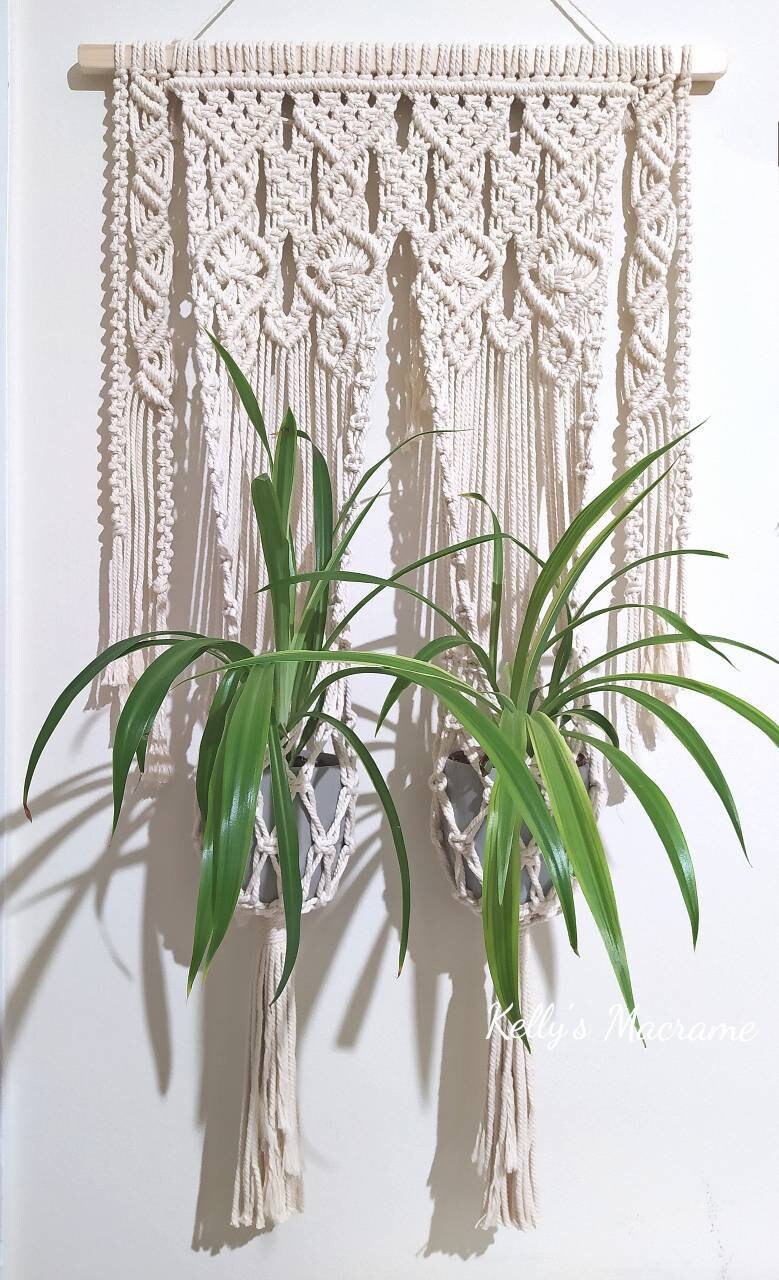 Double Macrame Plant Hanger Farmhouse Decor Bohemian | Etsy