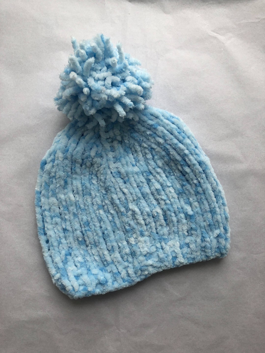 Light Blue Fluffy Bobble Hat - Etsy