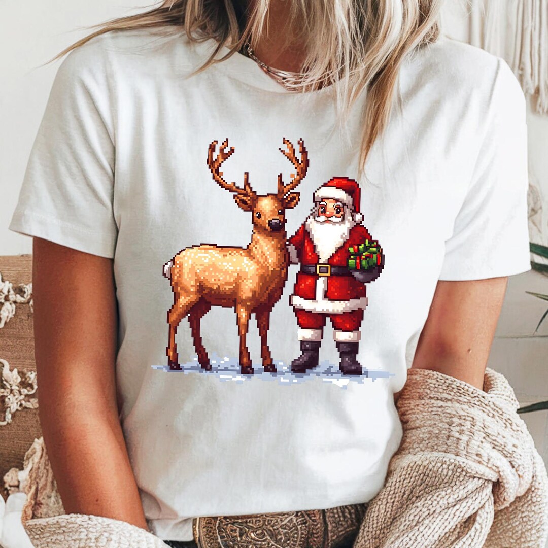 Pixel Art Santa Reindeer 8 Bit 16 Bit PNG for Shirts Mugs Digital ...