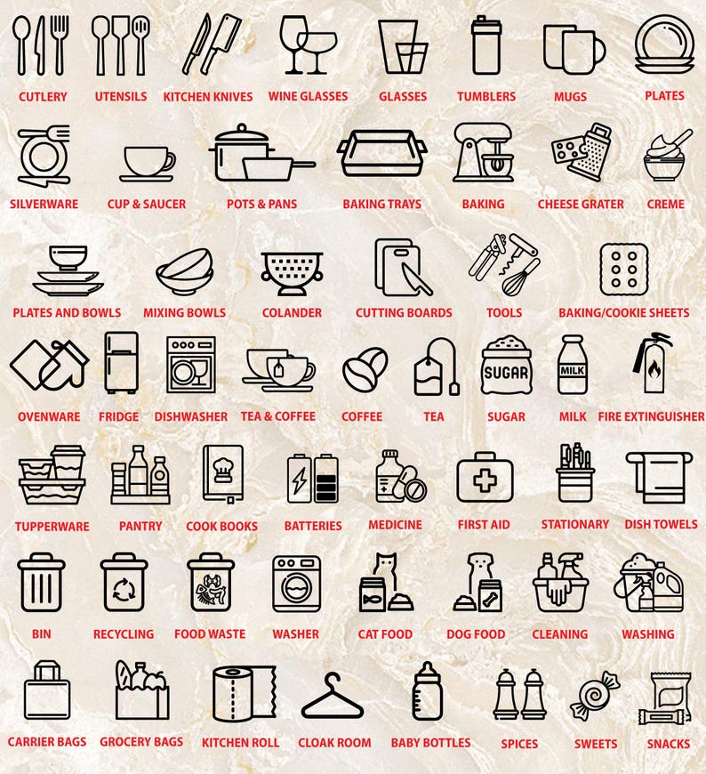 Small Kitchen Utensil Labels, Kitchen Utensil Icon Decals, Pantry ...
