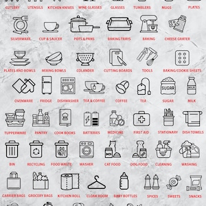 Kitchen Utensil Labels, Kitchen Utensil Icon Decals, Pantry Decals ...