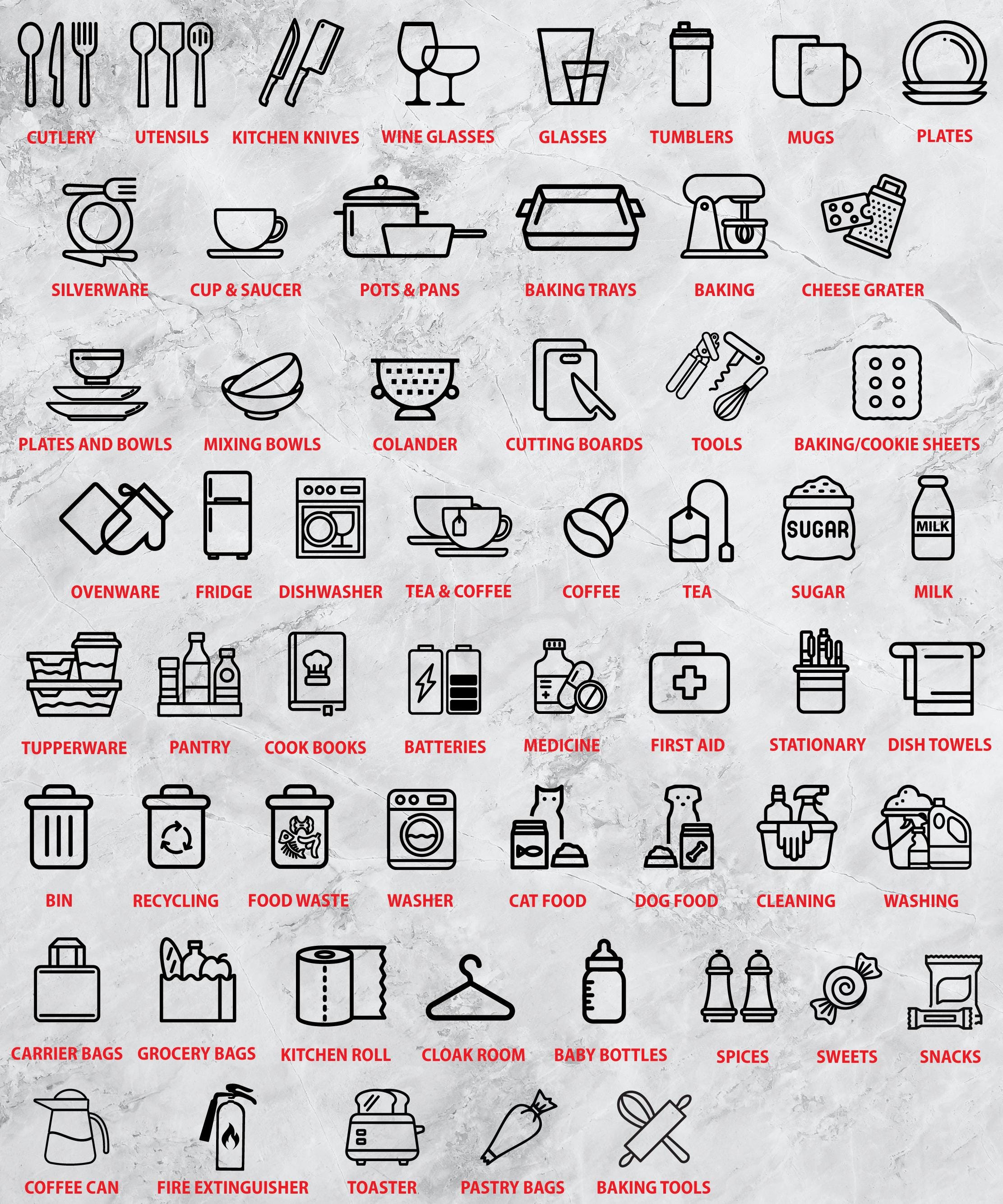 Kitchen Utensil Labels, Kitchen Utensil Icon Decals, Pantry Decals ...