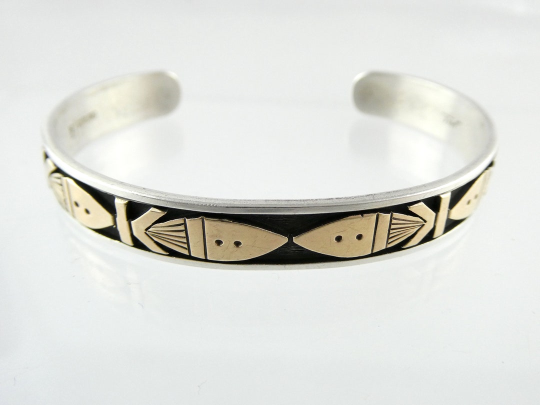 Navajo Mike Begay Sterling Silver 14k Yellow Gold Cuff Bracelet 7.25 ...