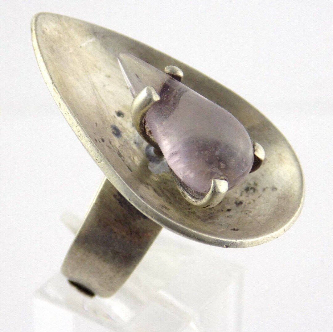 Vtg Pictograph Mark Mexico Sterling Silver Amethyst Modernist Ring 925 ...