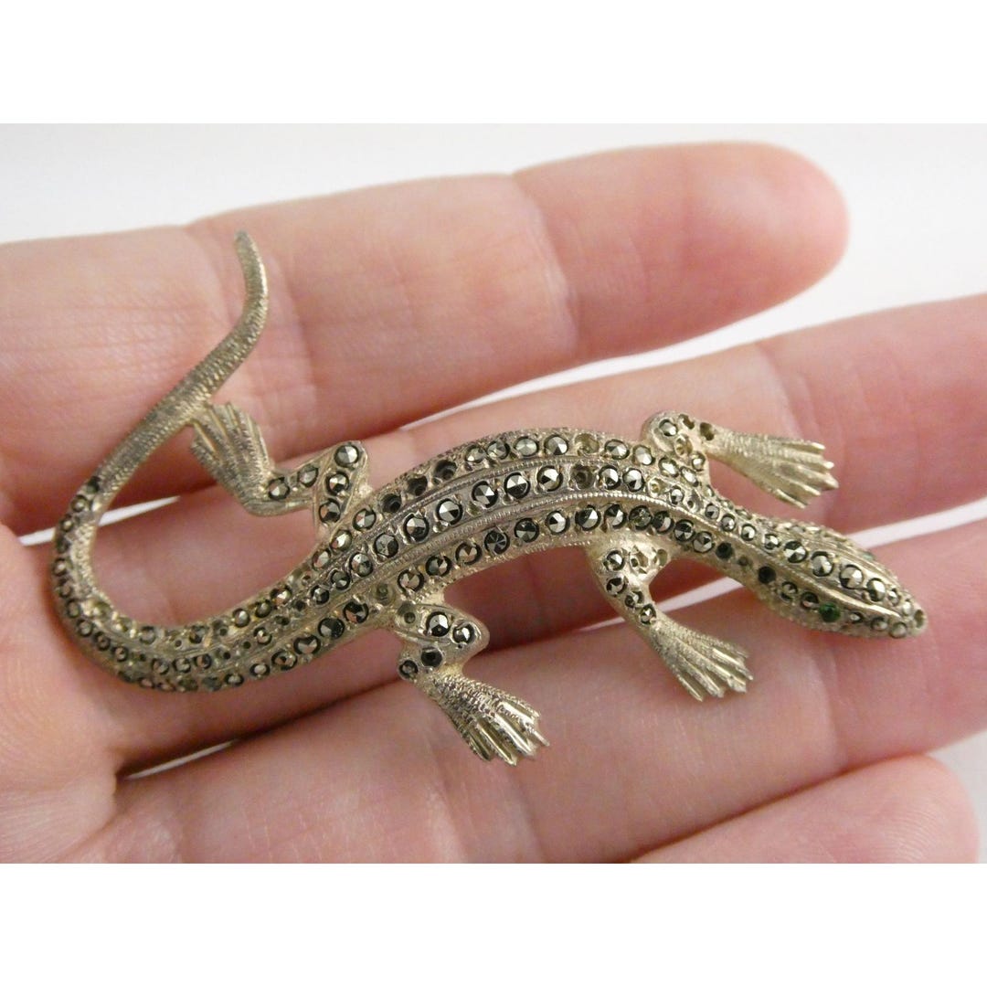 Vintage German 835 Silver Marcasite Studded Salamander Lizard Brooch ...