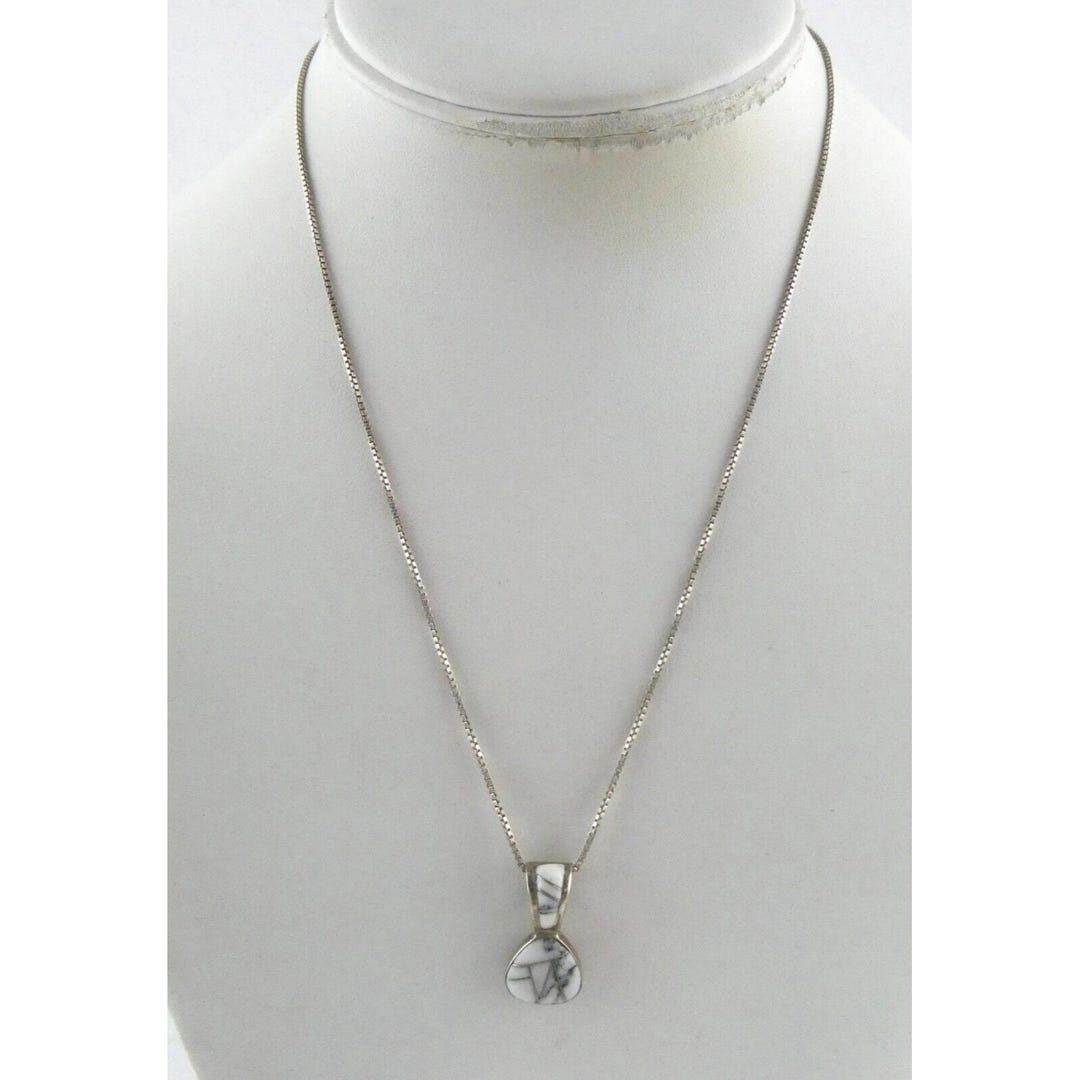 LA Len Adakai NA Navajo Sterling Silver Howlite Inlay Pendant Necklace ...