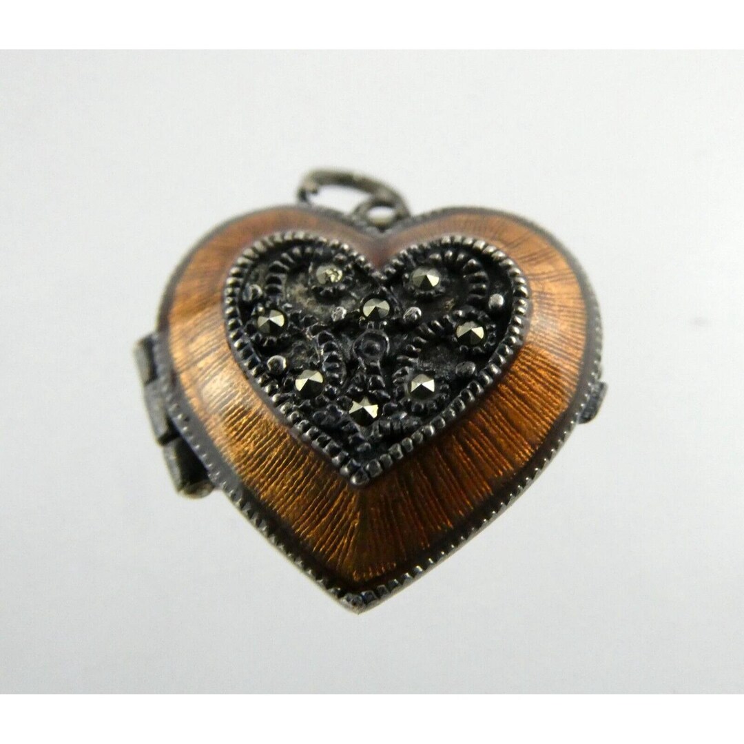 Judith Jack Sterling Silver Orange Enamel Heart Locket Charm Pendant ...