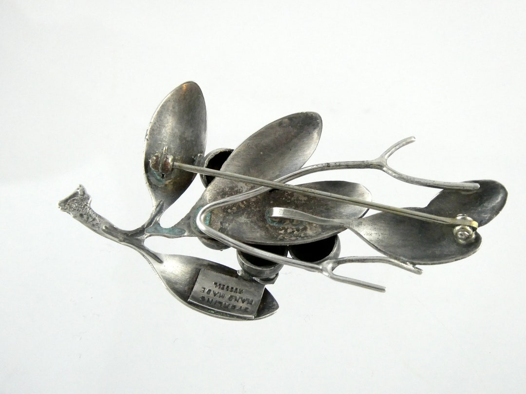 Vintage Clifford Russell Hand Made Sterling Silver Blueberry Leaves Pin ...
