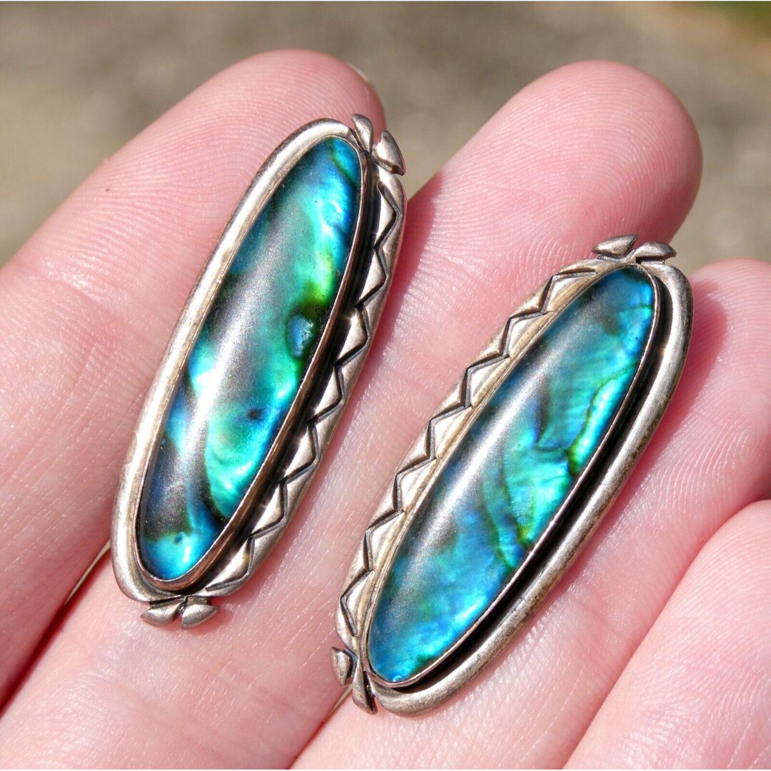 Salina Jake SJ NA Navajo Sterling Silver Abalone Shell Earrings 925 10g 1.5 Inch - Etsy