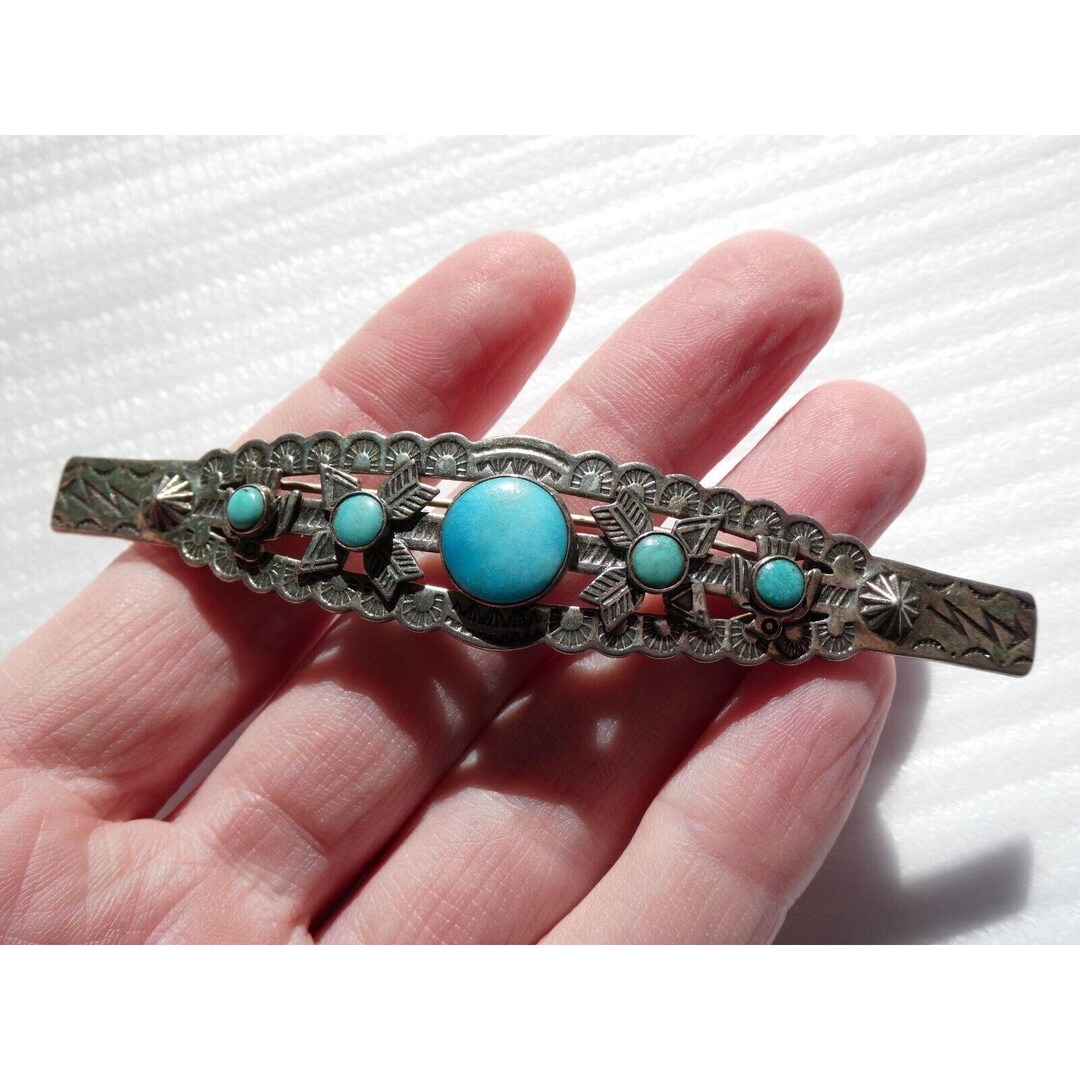 Vintage Southwestern NA Sterling Silver Turquoise Hair Clip Barrette 14 ...