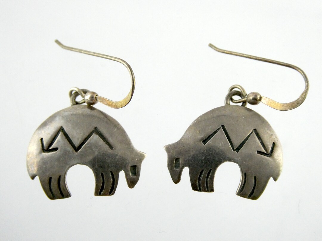 Native American Navajo Joe Delgarito Sterling Silver Bear Earrings 925 ...