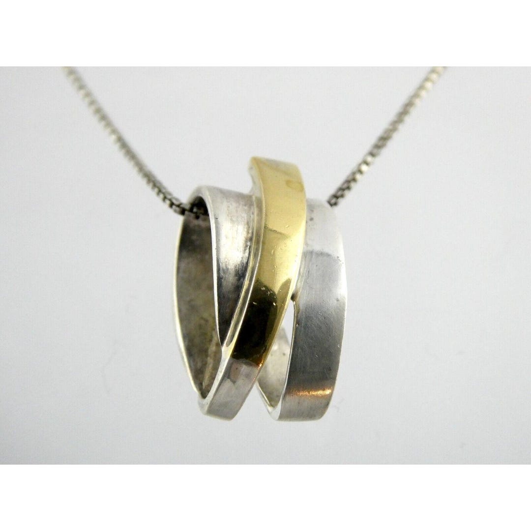 Sterling Silver and Gold Overlay Ringed Pendant Necklace 925 7.3 Grams ...
