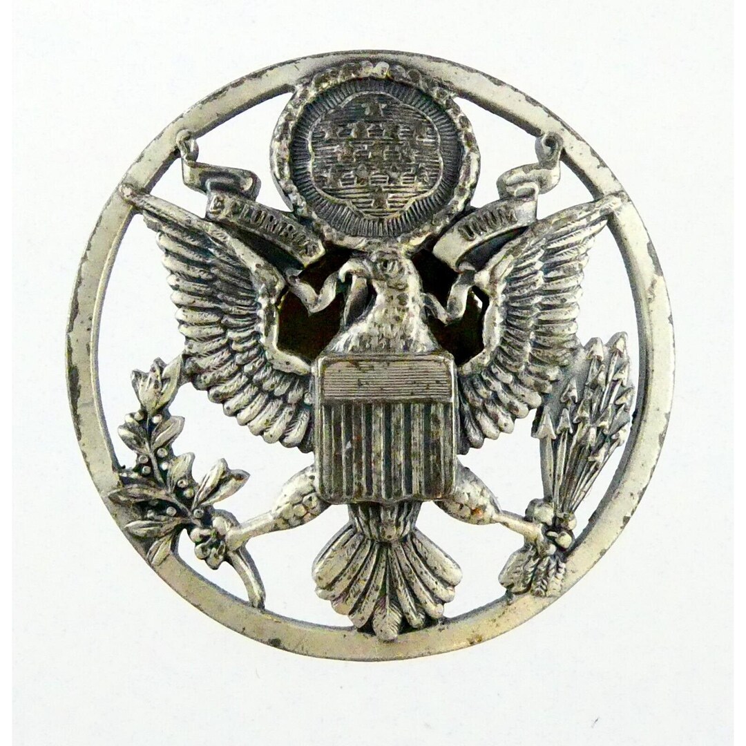 Vintage Unmarked Sterling Silver Eagle USA Crest Pin or Button 17 Grams ...