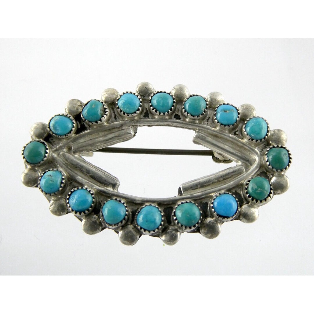 Vintage Southwestern Unmarked Sterling Silver Petit Point Turquoise Pin ...