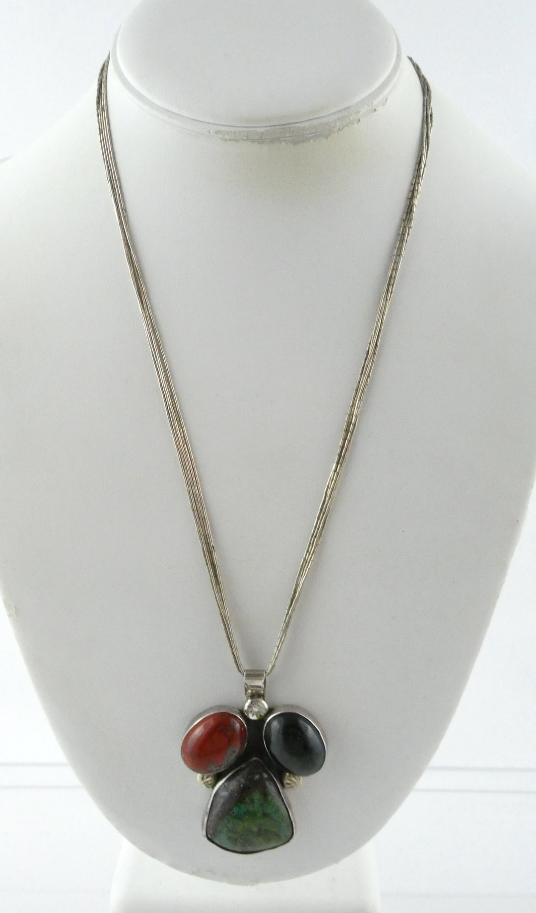 Charlene and Robert Little NA Navajo Sterling Silver Three Gem Pendant ...