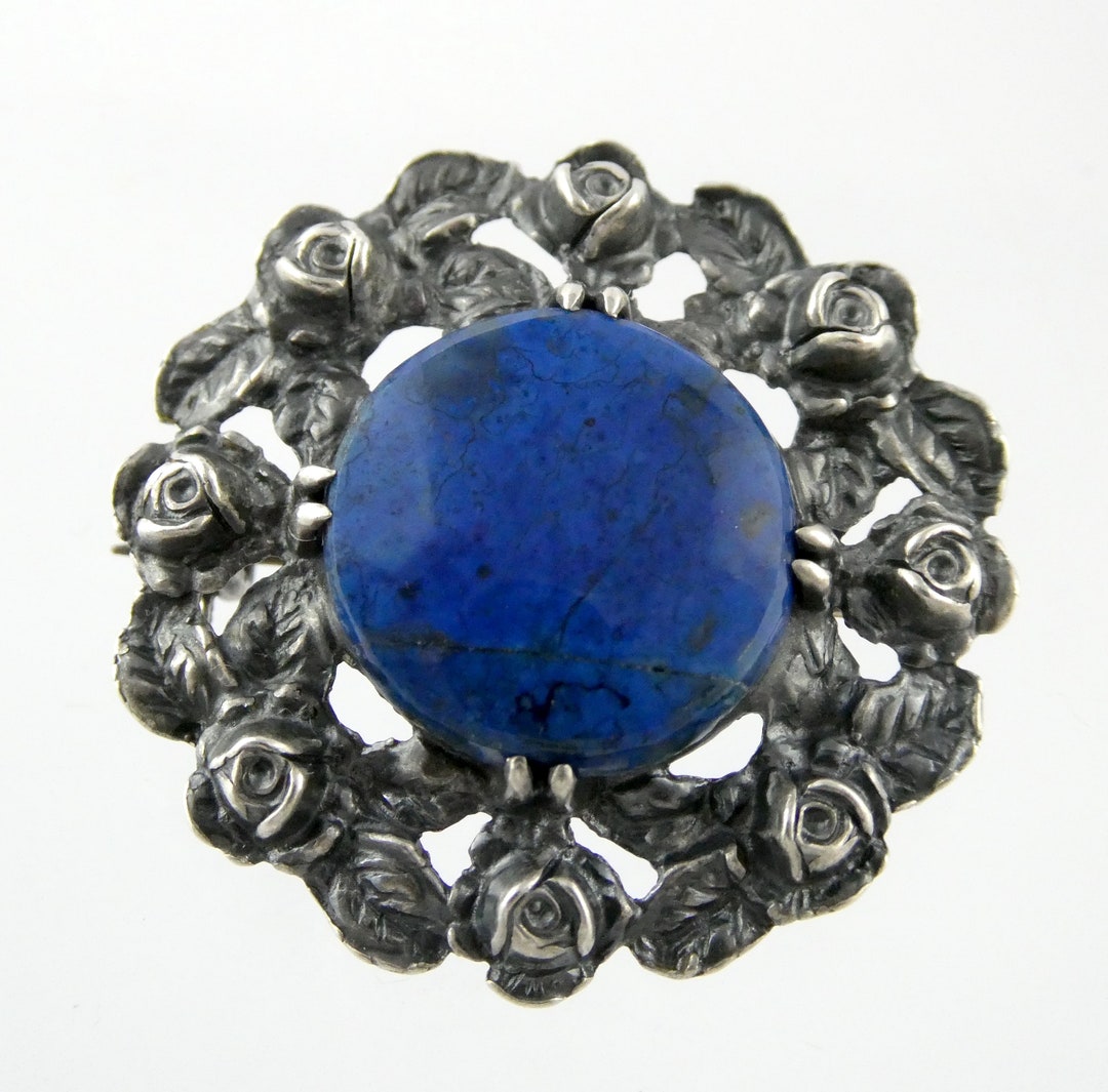 Art Deco Wachenheimer Sterling Silver and Lapis Roses Pin Circle Brooch ...