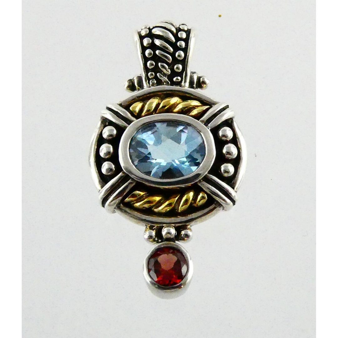 Samuel B Behnam BJC 14k Yellow Gold Sterling Silver Blue Topaz Garnet ...