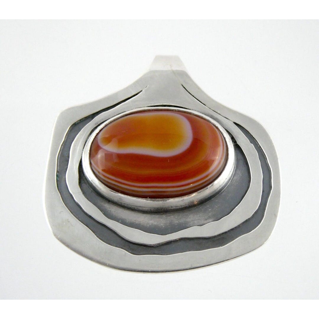 Sandra Carol Dovberg Artisan Sterling Silver Banded Orange Agate ...