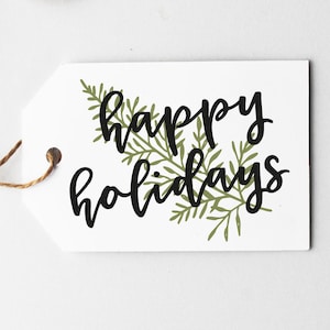 Happy Holidays Gift Tag, Printable Christmas Gift Tags, Modern Simple ...