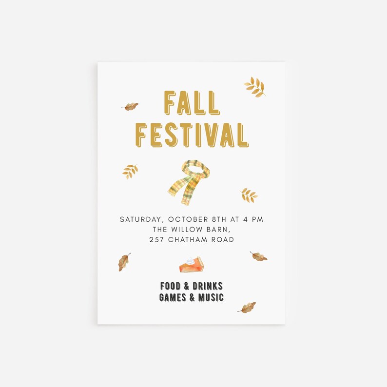 Fall Invitation Template, Autumn Birthday Invitation, Fall Festival ...