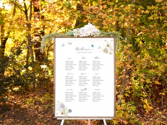 Wildflower Seating Chart Template | Entry Sign | Printable Seating Plan ...